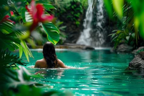 Premium Photo Woman Swimming In Tropical Waterfall Pool Xa