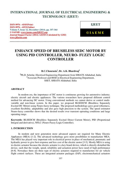 pdf enhance speed of brushless sedc motor by using pid controller