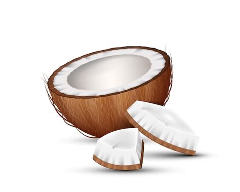 Premium Vector Coconut Realistic Half And Cracked Broken Coco