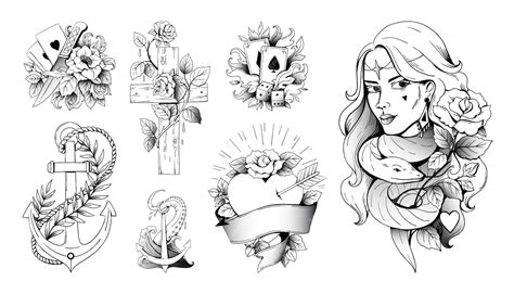 Old School Tattoo Vintage Traditionele Body Prints Ontwerp Met Roos En