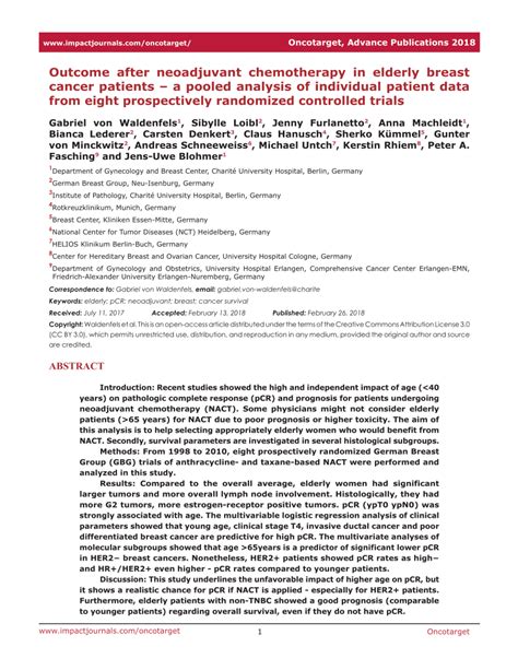 Pdf Outcome After Neoadjuvant Chemotherapy In Elderly Breast Cancer