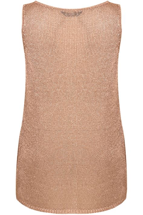 Rose Gold Metallic Chainmail Sleeveless Top Plus Size 16 To 32
