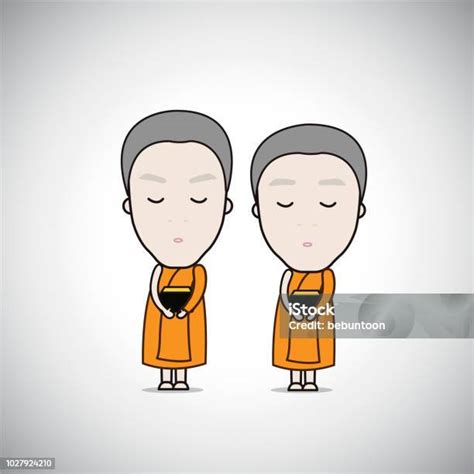 Kartun Biksu Thailand Menerima Latar Belakang Kuil Makanan Ilustrasi