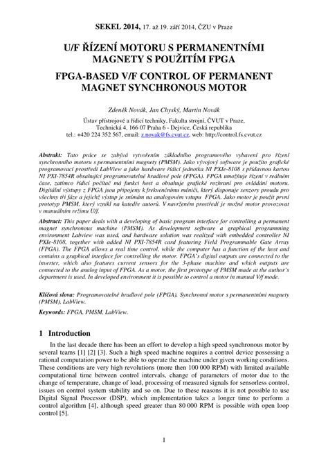 Pdf Uf ŘÍzenÍ Motoru S PermanentnÍmi Magnety S PouŽitÍm Fpga Fpga