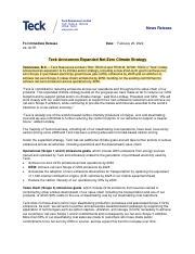 Teck Announces Expanded Net Zero Climate Strategy By 2025 A Course Hero