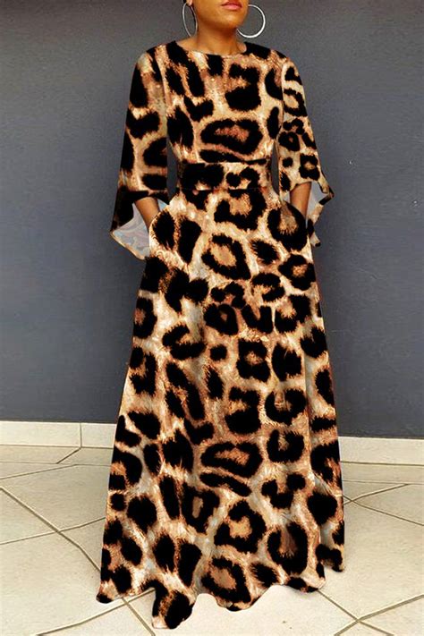 Leopard Print Casual Print Printing O Neck Printed Dress Dressesprint