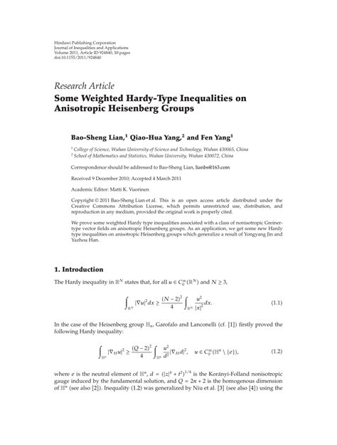 Pdf Some Weighted Hardy Type Inequalities On Anisotropic Heisenberg Groups