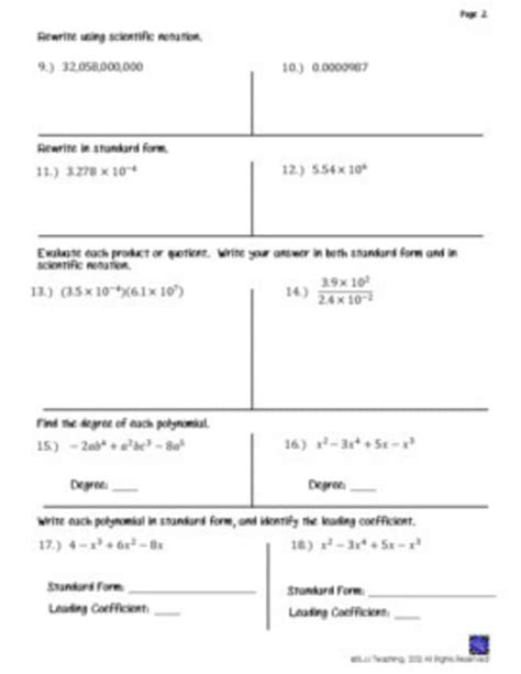 Algebra Unit Review And Test Operations With Monomials And Polynomials