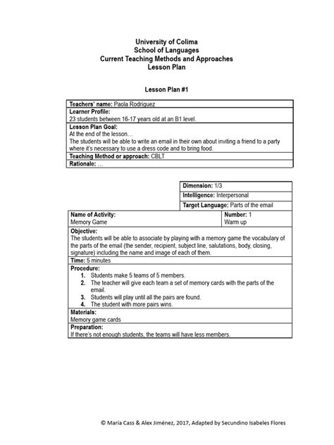 Lesson Plan Cblt Pdf Vocabulary Lesson Plan