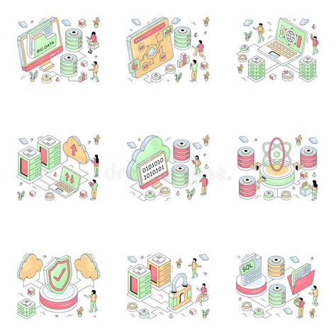 Set Of Big Data Isometric Illustrations Stock Illustration Illustration Of Network Cloud
