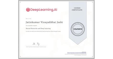 Jatin Joshi On Linkedin Completion Certificate For Neural Networks And