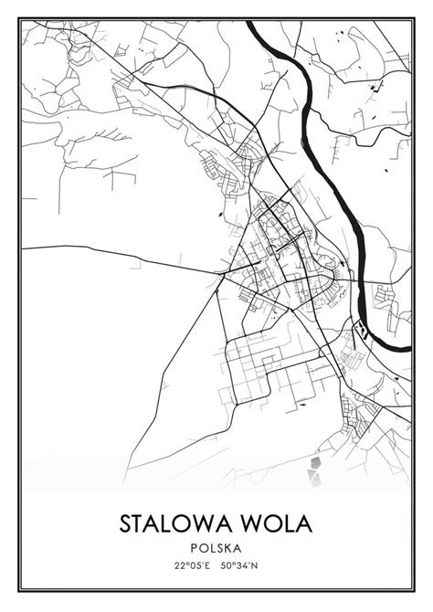 Mapa czarno biała plakat Stalowa Wola Nietylkoplakaty pl oryginalne
