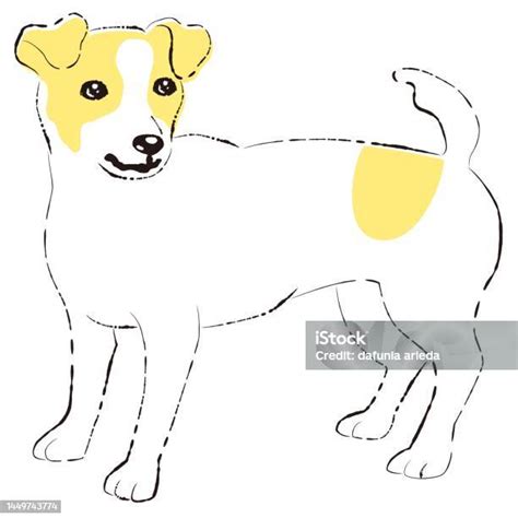 간단하고 귀여운 잭 러셀 테리어 손으로 그린 선 그리기 벡터 일러스트 레이 션 강아지 유치원에 대한 스톡 벡터 아트 및 기타