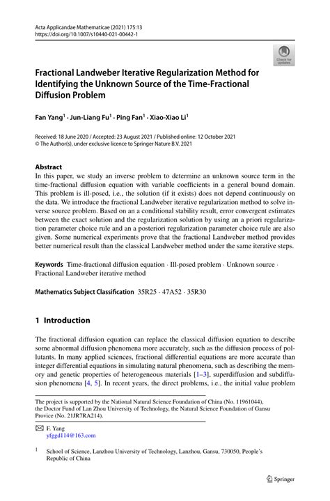 Pdf Fractional Landweber Iterative Regularization Method For