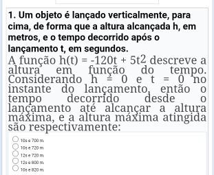 Solved 1 Um objeto é lançado verticalmente para cima de forma que a