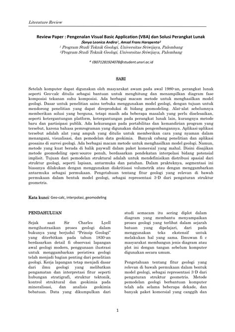 Pdf Review Paper Pengenalan Visual Basic Application Vba Dan Solusi Perangkat Lunak