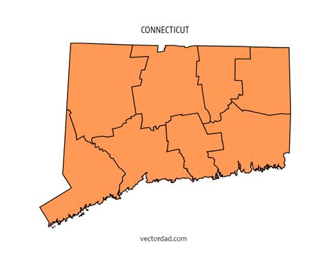Free Printable Colored Blank Map Of Connecticut County