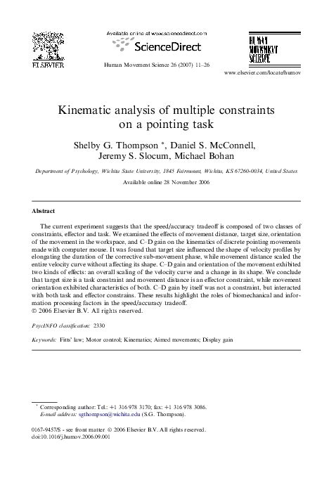 Pdf Kinematic Analysis Of Multiple Constraints On A Pointing Task