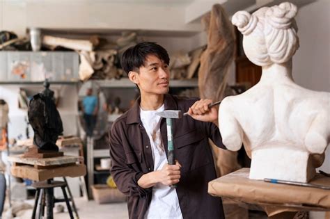 Free Photo Medium Shot Man Clay Sculpting