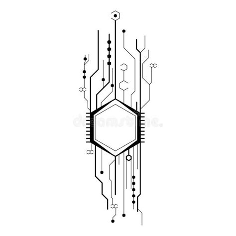 Abstract Black Simple Line Cpu Computer Technology Doodle Outline