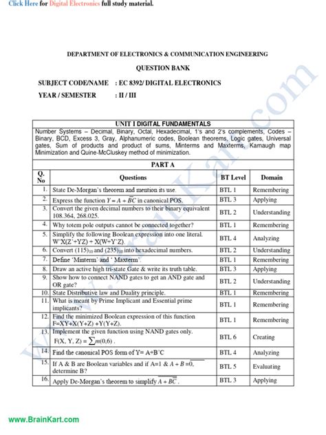 210 Ec8392 Ec6302 Digital Electronics Question Bank Pdf Logic