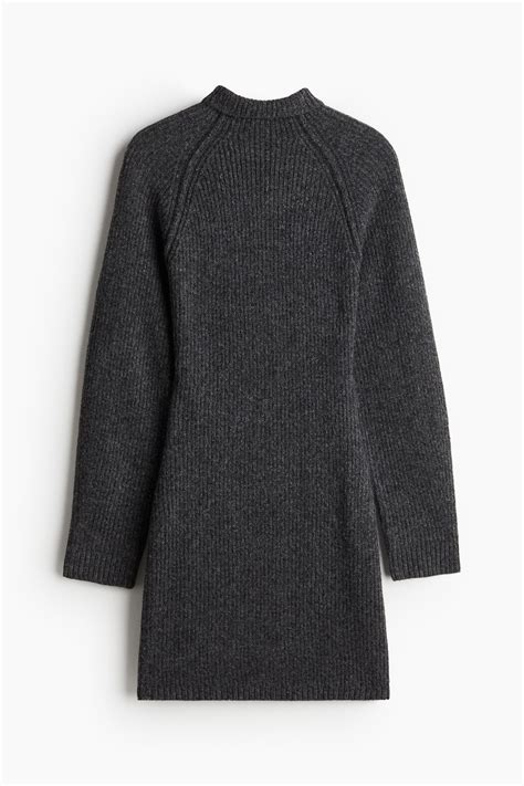 Rib Knit Mock Turtleneck Dress Dark Gray Melange Ladies Handm Us