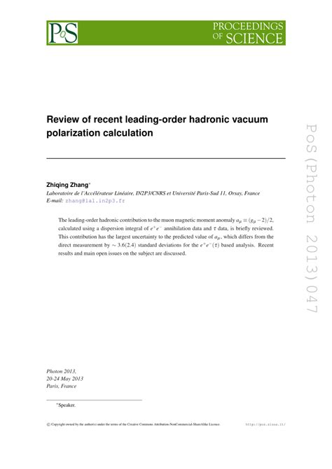 Pdf Review Of Recent Leading Order Hadronic Vacuum Polarization Calculation