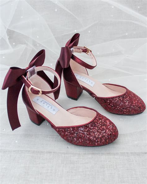 Rock Glitter Block Heel For Girls With Satin Back Bow Kaileep