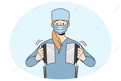 Nurse Hold Defibrillator Resuscitating In Hospital Vector Aed Device
