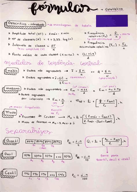Fórmulas De Estatística Resumos Estatística Docsity