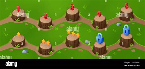 Game Level Indicator To Select On Map Ui Interface Cartoon Design