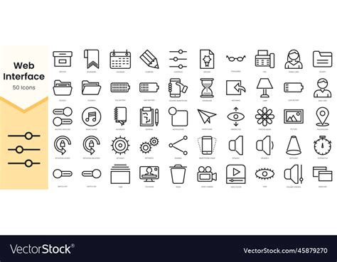 Set Of Web Interface Icons Simple Line Art Style Vector Image