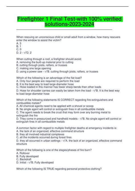 Firefighter 1 Final Test With 100 Verified Solutions Firefighter 1