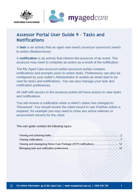My Aged Care Assessor Portal User Guide 9 Tasks And Notifications Australian Government