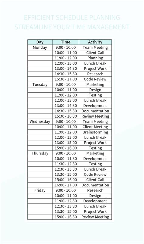 Efficient Schedule Planning Streamline Your Time Management Excel Template And Google Sheets ...