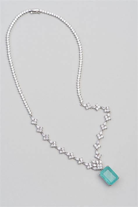 Paraiba Taşlı 18 Ayar Beyaz Altın Kaplama 44 Cm Gümüş Tasarım Gerdanlık
