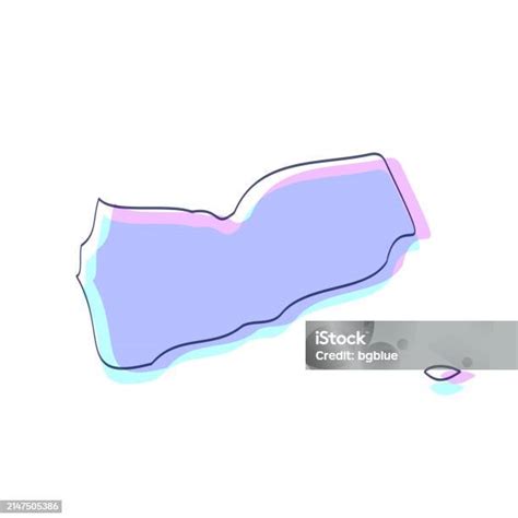 예멘지도 손으로 그린 검은 색 윤곽선과 보라색 트렌디 한 디자인 0명에 대한 스톡 벡터 아트 및 기타 이미지 0명 3차원 형태 검은색 Istock