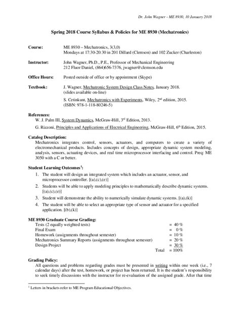 Fillable Online Lab Syllabuspdf Dr John Wagnerme 4440 19 August