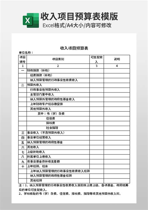 收入项目预算表模板 财务会计excel模板下载 蓝山办公