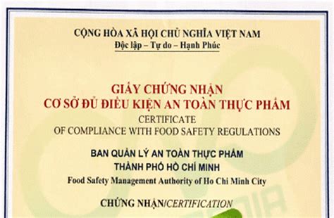 Thủ Tục Cấp Lại Giấy Chứng Nhận Cơ Sở đủ điều Kiện An Toàn Thực Phẩm