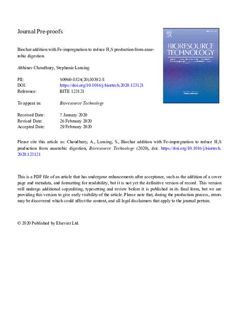 Pdf Biochar Addition With Fe Impregnation To Reduce H2s Production