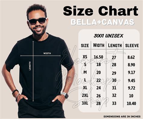 Bella Canvas 3001 Size Chart Template Digital Download Etsy
