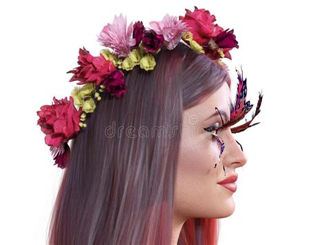 Beautiful Woman With Butterfly Eyelashes Fashion 3d Illustration