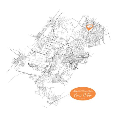 New Delhi Indiaurban Streets Roads Map With Location Pin Stock Vector