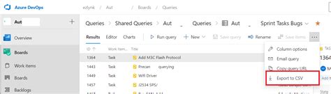 Export To Csv Queries Api From Azure Devops Boards Queries Stack Overflow