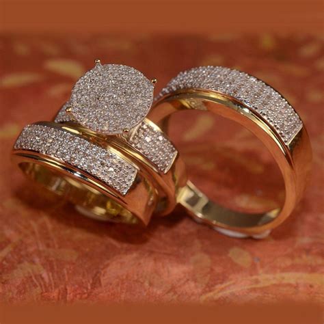 Most Selling Engagement Wedding Trio Rings For Men And Women 14k