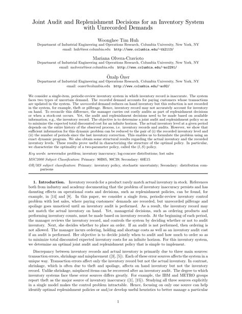 Pdf Joint Audit And Replenishment Decisions For An Inventory System With Unrecorded Demands