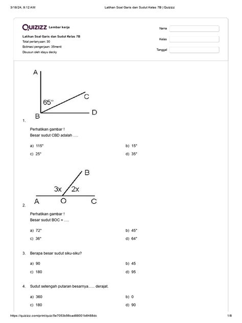 Latihan Soal Garis Dan Sudut Kelas 7b Pdf