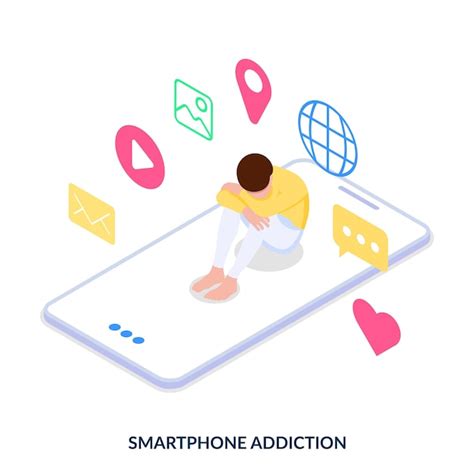 스마트폰 중독 벡터 일러스트 레이 션 프리미엄 벡터