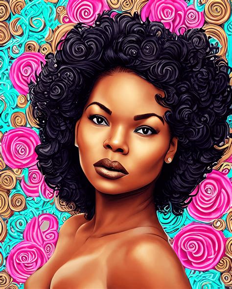 Beautiful Melanin Woman Full Body Curly Hair · Creative Fabrica